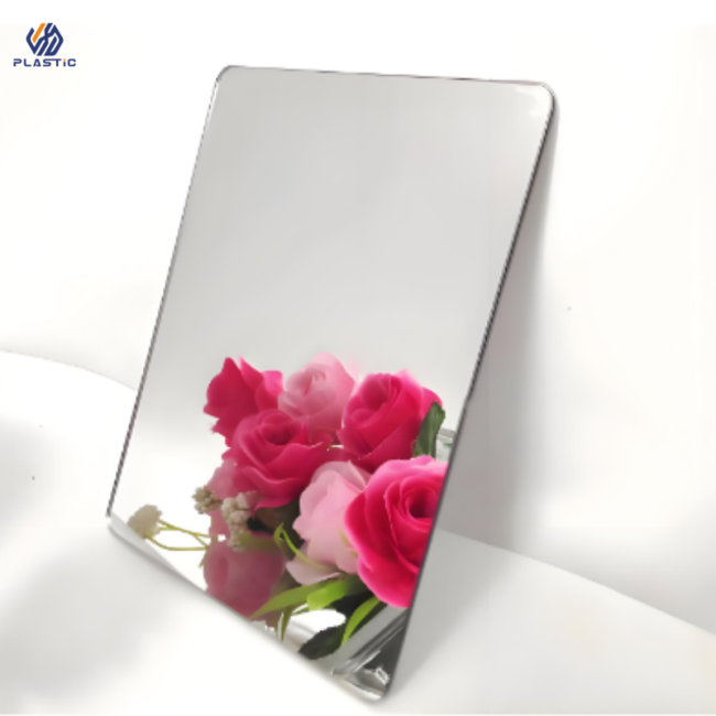 Mirror acrylic sheet product display showing reflective surface and clarity