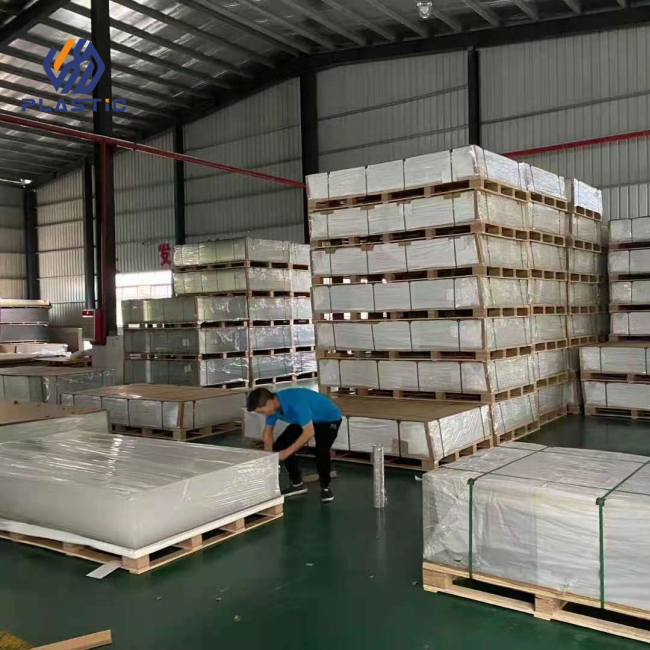 Organized acrylic sheet inventory in warehouse storage