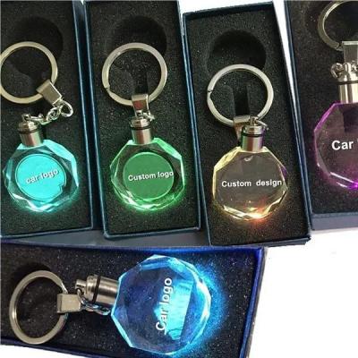 China Custom K9 Crystal Key Chain Personalized Photo Pendant Picture Key Ring Laser Engraved LED Light Keychain Unique Gift for sale