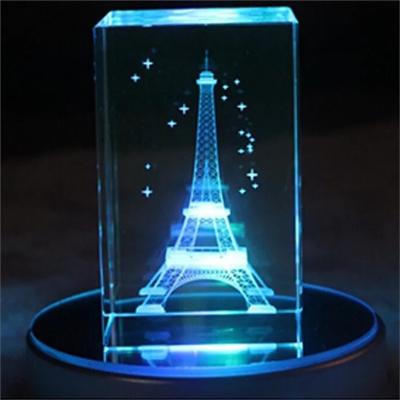 China Crystal Gift Eiffel Tower Engraved Crystal Cube 3D Laser ... for sale