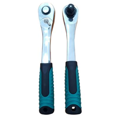 China Rubber Handle Square Drive Socket Wrenches Pear Head Shaped Ratchet Spanner 90 Teeth with Quick Release Button for sale