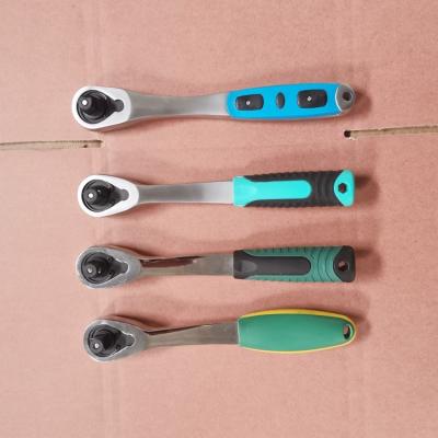 China Rubber Handle Square Drive Socket Wrenches Pear Head Shaped Ratchet Spanner 90 Teeth with Quick Release Button for sale