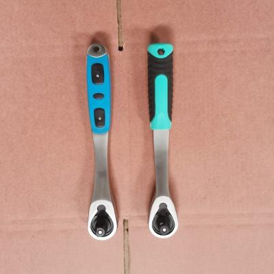 China Rubber Handle Square Drive Socket Wrenches Pear Head Shaped Ratchet Spanner 90 Teeth with Quick Release Button for sale