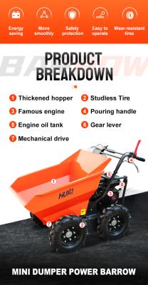 China Wheel Barrow Mini Dumper Site Mini Crawler Dumper Loader with 4.1/3600kw/rpm Rated Power for sale