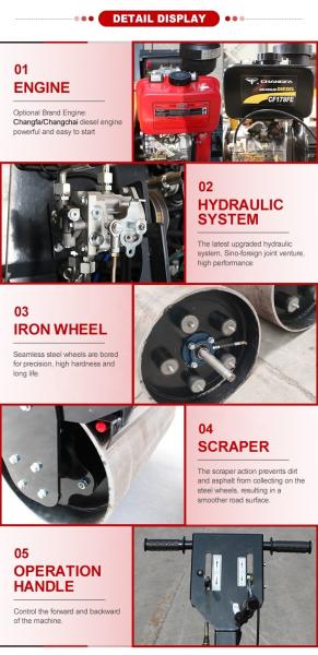 Quality Travel Speed 0-8km/h Drum Single Drum Roller EPA Engine Walk-behind 0.5ton 1 ton for sale