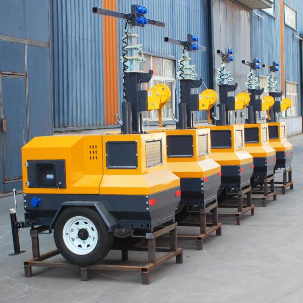 Quality 220v Pushcart Type 5M Manual Rod LED Mobile Light Tower 200W 300W 400W IP Rated Standard for sale