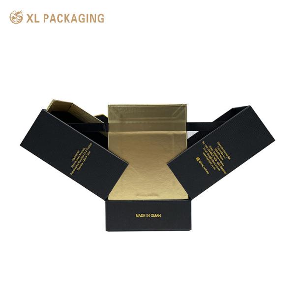 Quality Two Door Open Magnet Perfume Paper Box Black EVA Foam Insert Texture Paper Box for sale