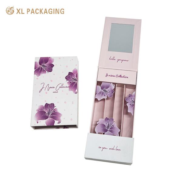 Quality Colorful Lipstick Three Pack Drawer Paper Box Cosmetic Gift Box With Mirror Inside for sale