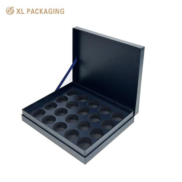 Quality Empty Blue Paper Packaging Boxes Ribbon Linked Lid Hinged Paper Box For Food Can for sale