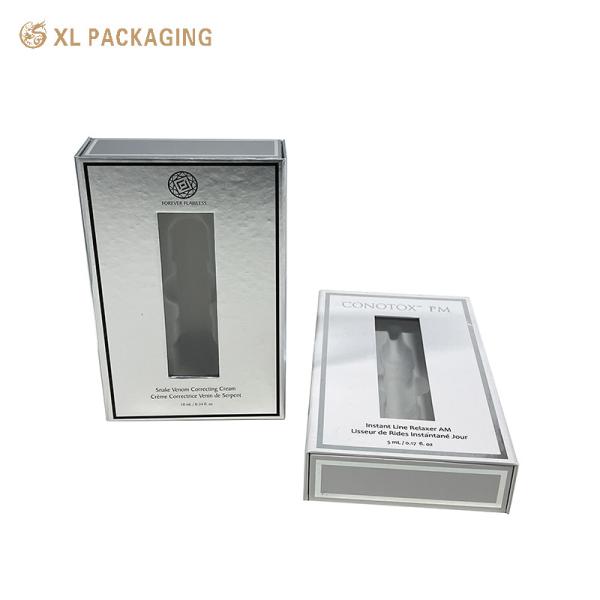 Quality Magnet Silver Luxury Cosmetic Paper Box Fragrance Perfume Box With Window for sale