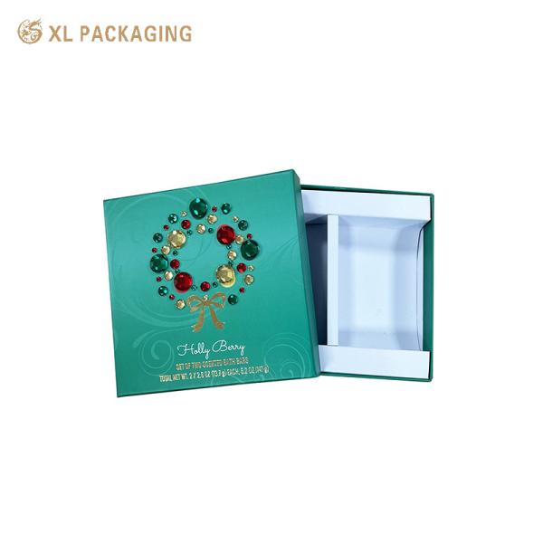 Quality Custom Green Luxury Packaging Christmas Wrapping Decoration Bows Gold Hot Stamping Lid And Base Boxes For Cosmetic for sale