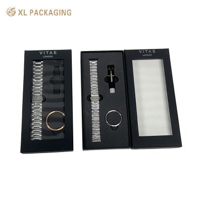 China Black Paper Watch Storage Box Packaging Box with Low MOQ and Customization for sale