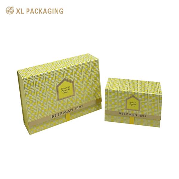 Double Door Gift Packaging Box in Yellow with Metallic Button Closure and Foil Stamping for Special Occasions
