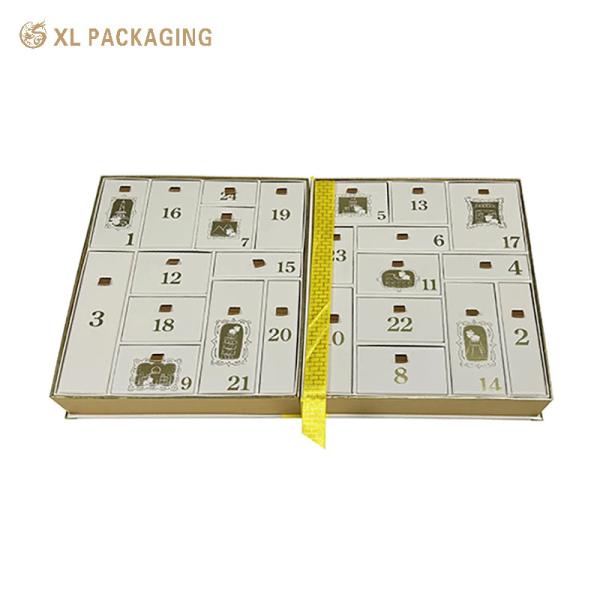 Luxury Skin Care Advent Calendar Box Classic Collector's Book Design with Gold Foil Logo for Christmas