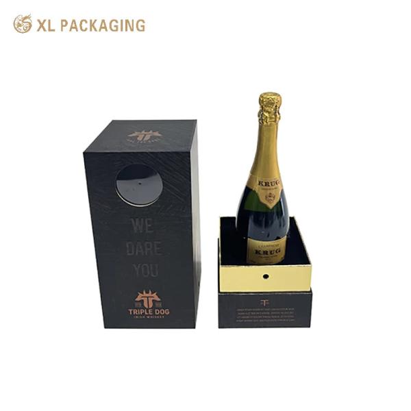 Custom Printed Gold Foil Logo Wine Gift Box Packaging With Window Lid And Base Paper Box Factory