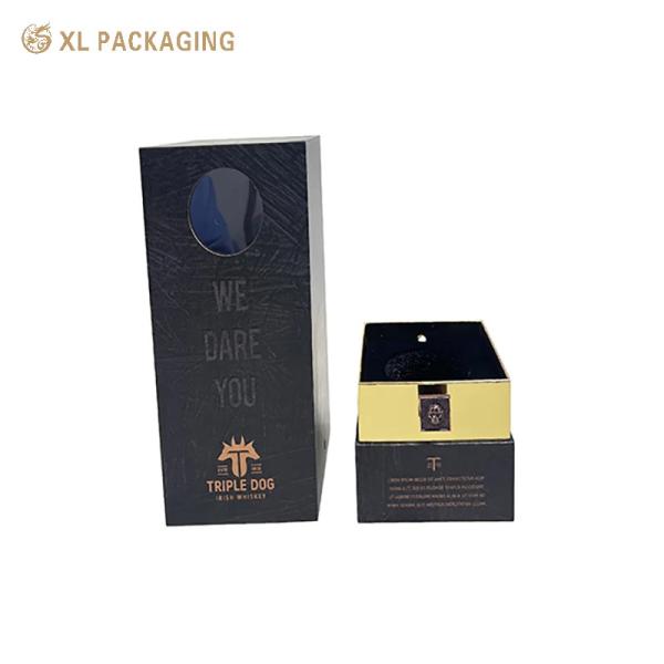 Custom Printed Gold Foil Logo Wine Gift Box Packaging With Window Lid And Base Paper Box Factory