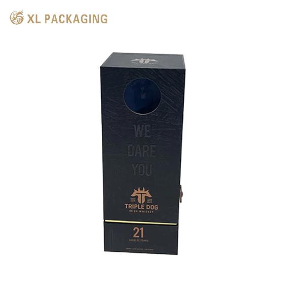 Custom Printed Gold Foil Logo Wine Gift Box Packaging With Window Lid And Base Paper Box Factory