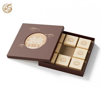 China Caixa de presente de bolo de lua de luxo Caixa de presente de chá marrom tampa e base Biscoito doces Caixa de presente de papel embalagem com inserção de papel à venda