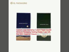 Custom Logo Stamping Paper Candle Parfum Packaging Nesting Holder Case Gift Box Met Diagonale Sluiting