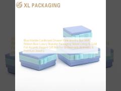 Blue Marble Cardboard Drawer Slide Jewelry Box With Ribbon Bow Luxury Bracelet Packaging Velvet Lining & Gold Foil Accents Elegant Gift Box For Bridesmaids Birthdays & Premium Jewelry