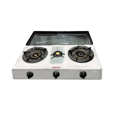 Portable 3 Burner Stainless Steel Tabletop Gas Stove Cover Kitchen Use