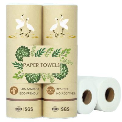 China Modern style Excellent comfortable bamboo pulp 2 Rolls kitchen paper hand towels roll for sale