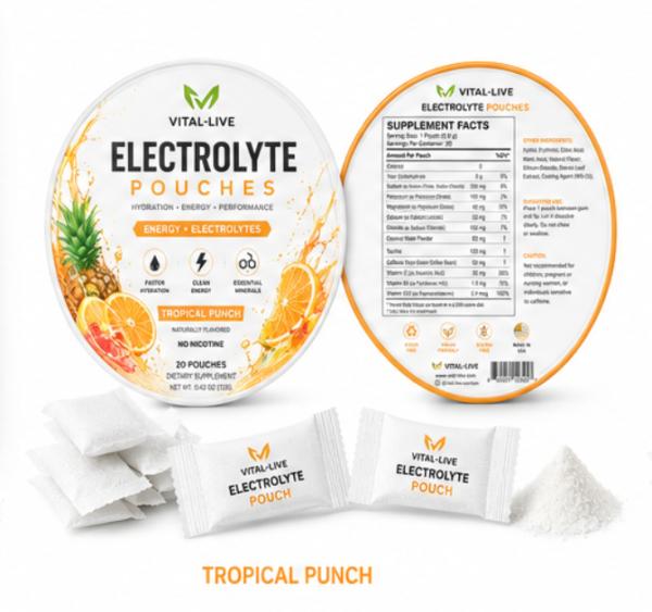 Quality Tropical Punch Flavor Electrolyte Powder Pouch with Magnesium Potassium B6 B12 C Vitamin for sale