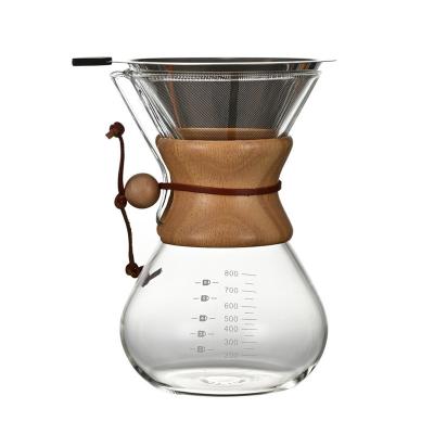 China Commercial-Grade Custom 400ml Glass Coffee Dripper | SS Filter + Wooden Handle | Ideal for Cafes,Catering for sale