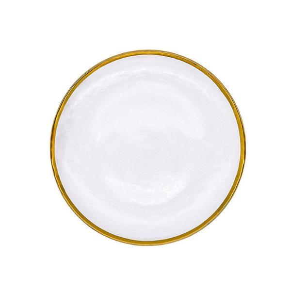 Quality Custom Hand Blown13 Inch Glass Charger Plate with Bowl set with Gold Rim Heavy for sale
