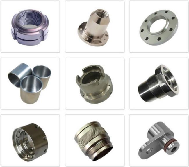 Various CNC manufactured metal parts displayed for quality inspection
