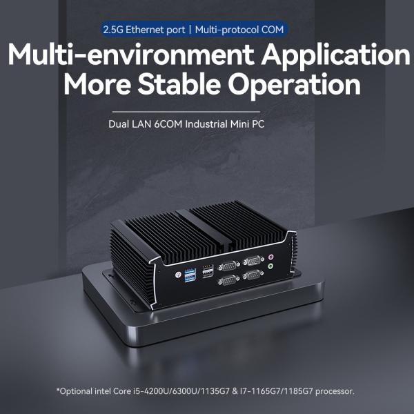 Black Fanless Industrial PC Mini Computer Intel Core Dual LAN Dual Display Asynchronous Output 1135G7U