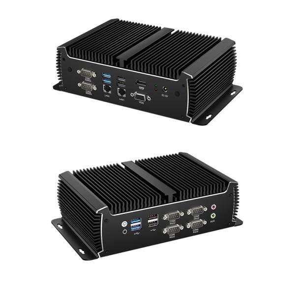 Black Fanless Industrial PC Mini Computer Intel Core Dual LAN Dual Display Asynchronous Output 1135G7U