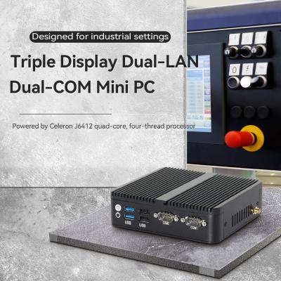 China J6412 N100 Processor Mini Fanless PC DDR4 Dual LAN Dual COM RS232 Triple Display for sale