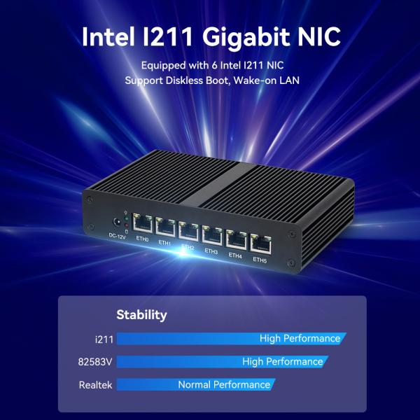 Intel Pentium 4405U 6LAN RJ45 Software Router DDR4 con doppio schermo