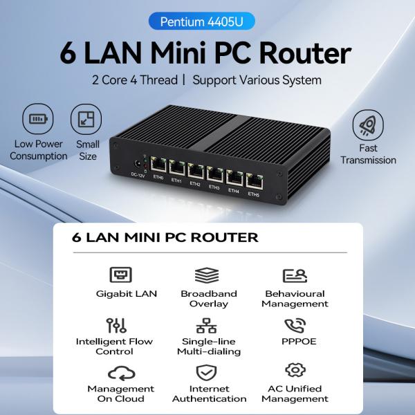 Intel Pentium 4405U 6LAN RJ45 Software Router DDR4 con doppio schermo