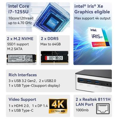 China Intel Core I7 1255U 12th Gen Mini PC DDR5 64GB With Dual LAN And HDMI for sale