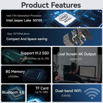 China Intel Celeron N5105 Mini Computer LPDDR4X RAM 8G With TF Slot And Fan For Home Office for sale