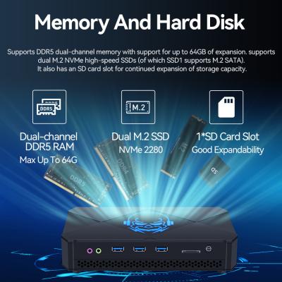 Κίνα AMD Ryzen 7 7840HS Πληροφοριακός υπολογιστής παιχνιδιών με DDR5 64GB RAM Διπλό LAN Διπλό ανεμιστήρα ψύξης προς πώληση