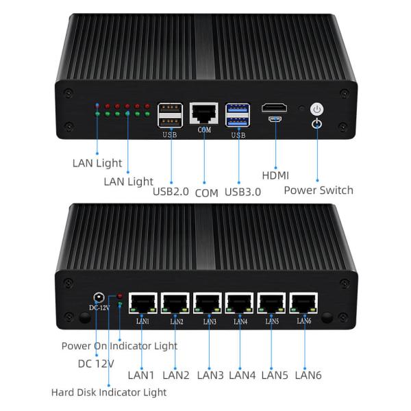Quality 6LAN Software Firewall Mini PC Intel Pentium 4405U 2 Cores DDR3 RAM Fanless PC for sale