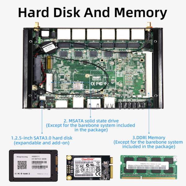 Quality 6LAN Software Firewall Mini PC Intel Pentium 4405U 2 Cores DDR3 RAM Fanless PC for sale