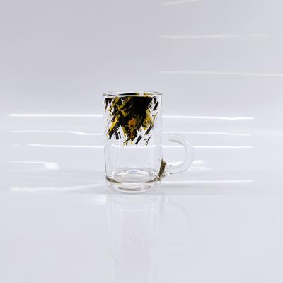 China Set of 6 | 90ml Premium Clear Glass Tea Mugs with Gold & Black Abstract Pattern for sale