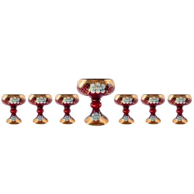 China OEM ODM Red Glass Fruit Bowls Unique Lightweight Piled Flower Pattern for sale