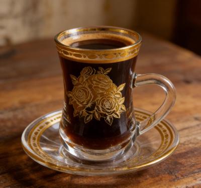 China 12PCS Set Royal Coffee Tea Decorative Glass Cup With 6 Cups And 6 Saucers for sale