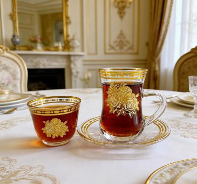 China High Quality Premium Glass Gold Flower Printing Coffee Cup Set for sale