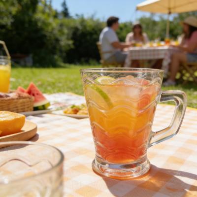 China Ergonomic Handle 100ml Glass Cup Six Set Customized With Wavy Textured Glass Surface for sale