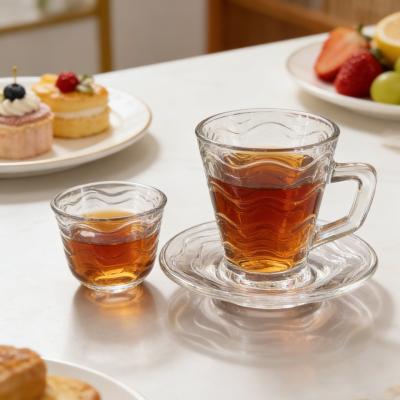 China 36PCS Glass Cup Sets Wavy Pattern Transparent Glass Cups Saucers for sale