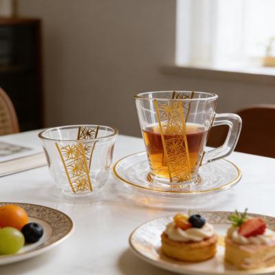 China Elegant Glass Cup Sets 18 Piece Modern Design Including Teacups Saucers and Cawa Cups Ideal for Cafes Boutique Eateries and Contemporary Tables for sale