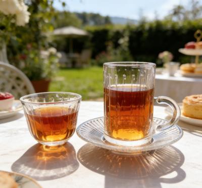 China Lead Free Crystal Glass Tea Cups 18Pcs Cawa Cup Set With Saucers for sale