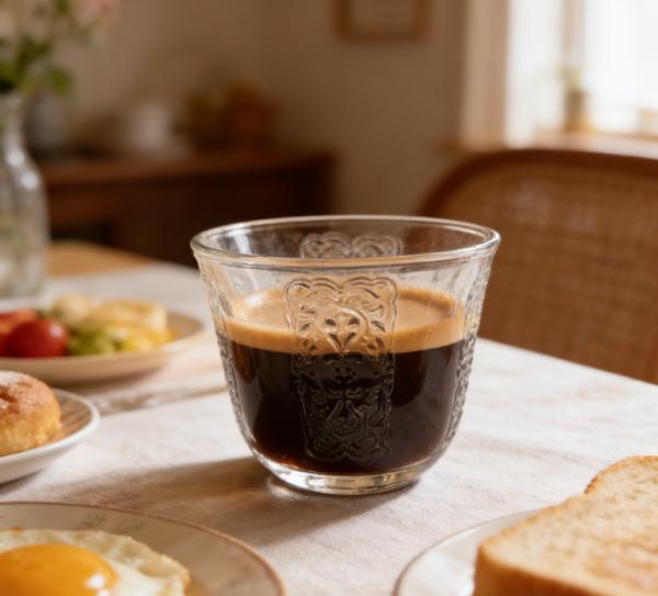 Quality 6PCS 65ML Clear Glass Cawa Cups with Decorative Pattern - For Arabic Coffee or Tea Service for sale