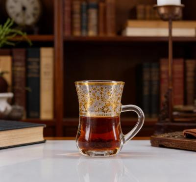 China Turkish Gold Tea Cup Set Drinkware Glass Hand-Applied Decals for Gift for sale